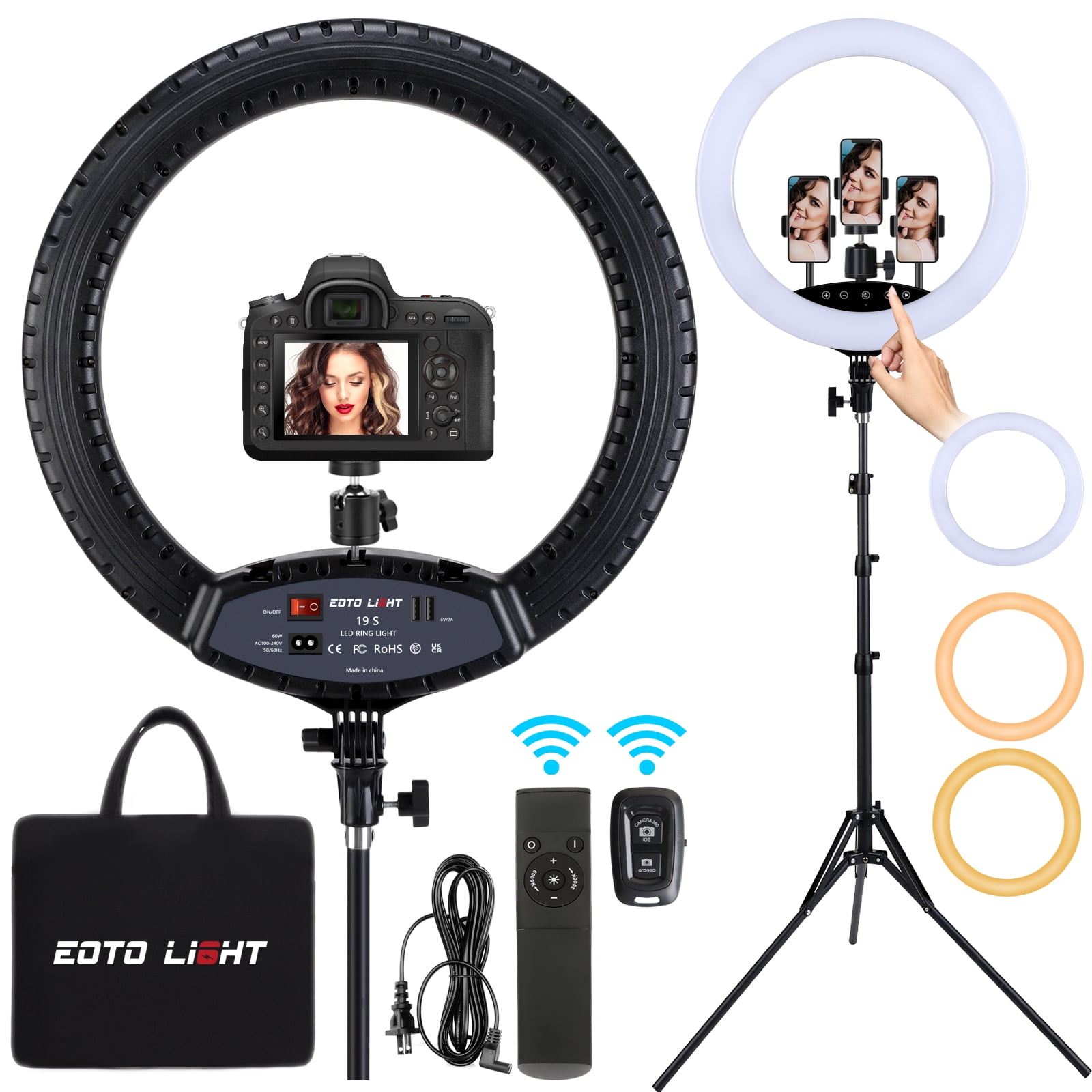 EOTO LIGHT 19 inch LED Ring Light with Tripod Stand, Ring Light with Touch Panel for Makeup ...