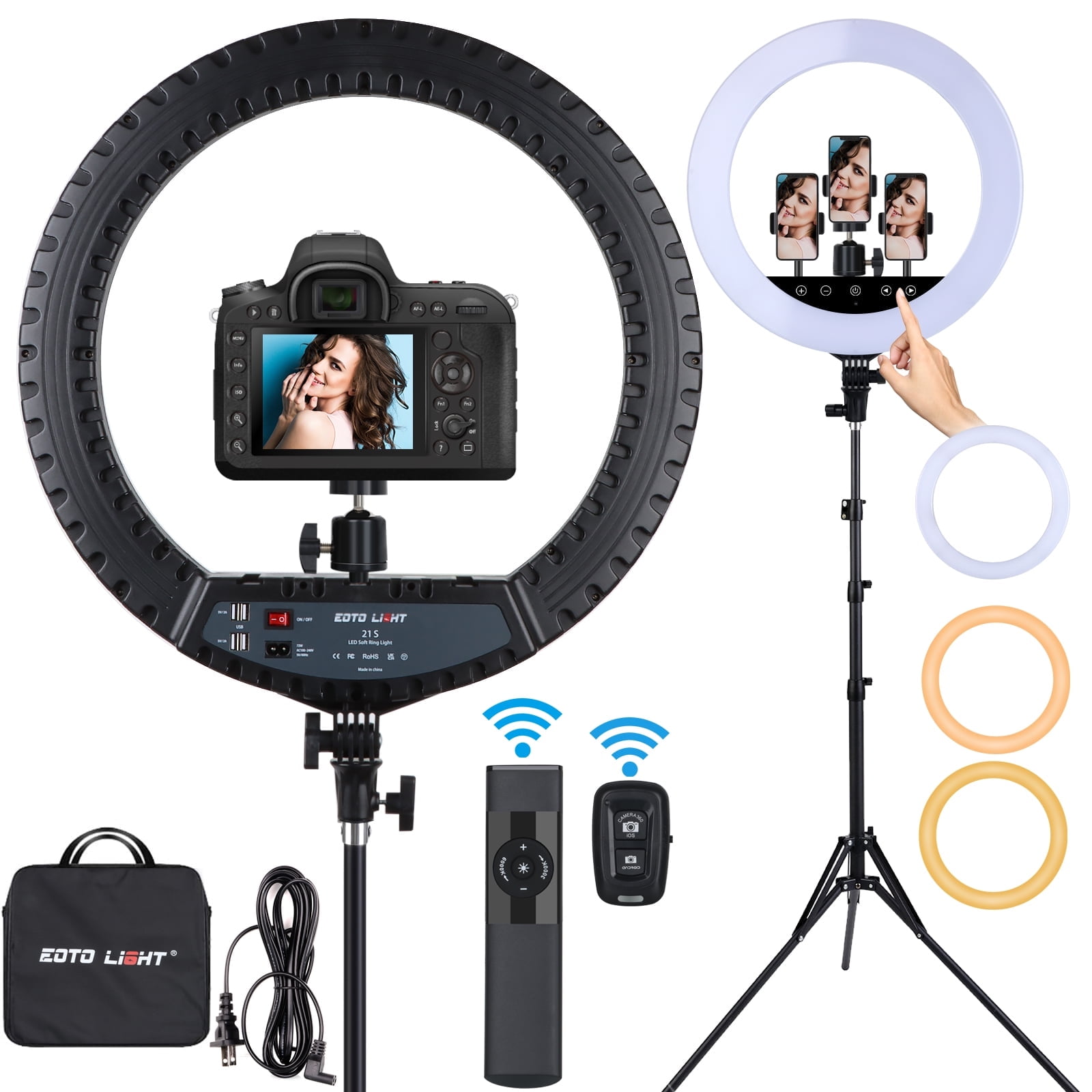 EOTO LIGHT 21" LED Ring Light, Touch Panel, Adjustable Tripod, Selfie ...