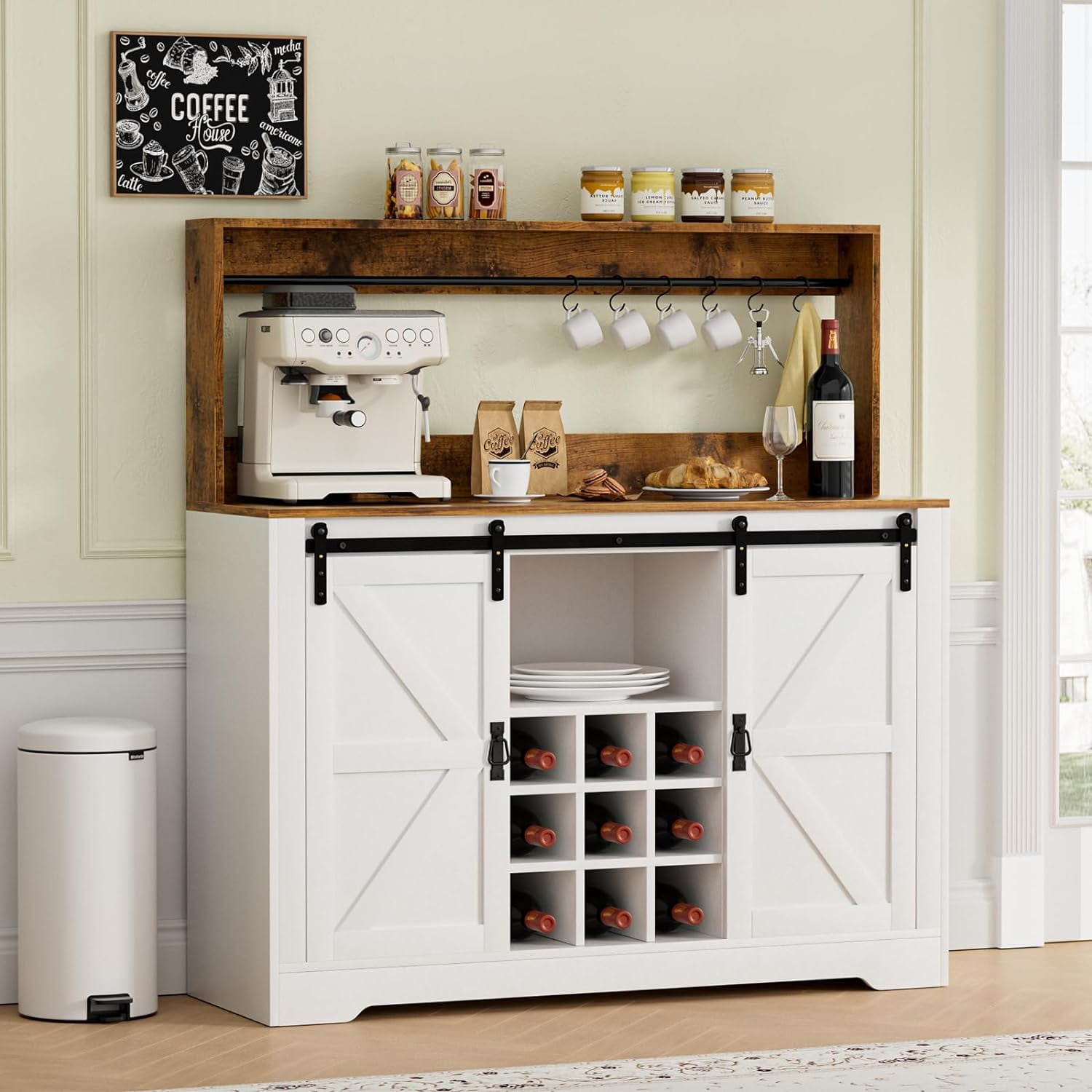 EOYUTLLY Coffee Bar Cabinet with Storage,47" Farmhouse Kitchen Buffet ...