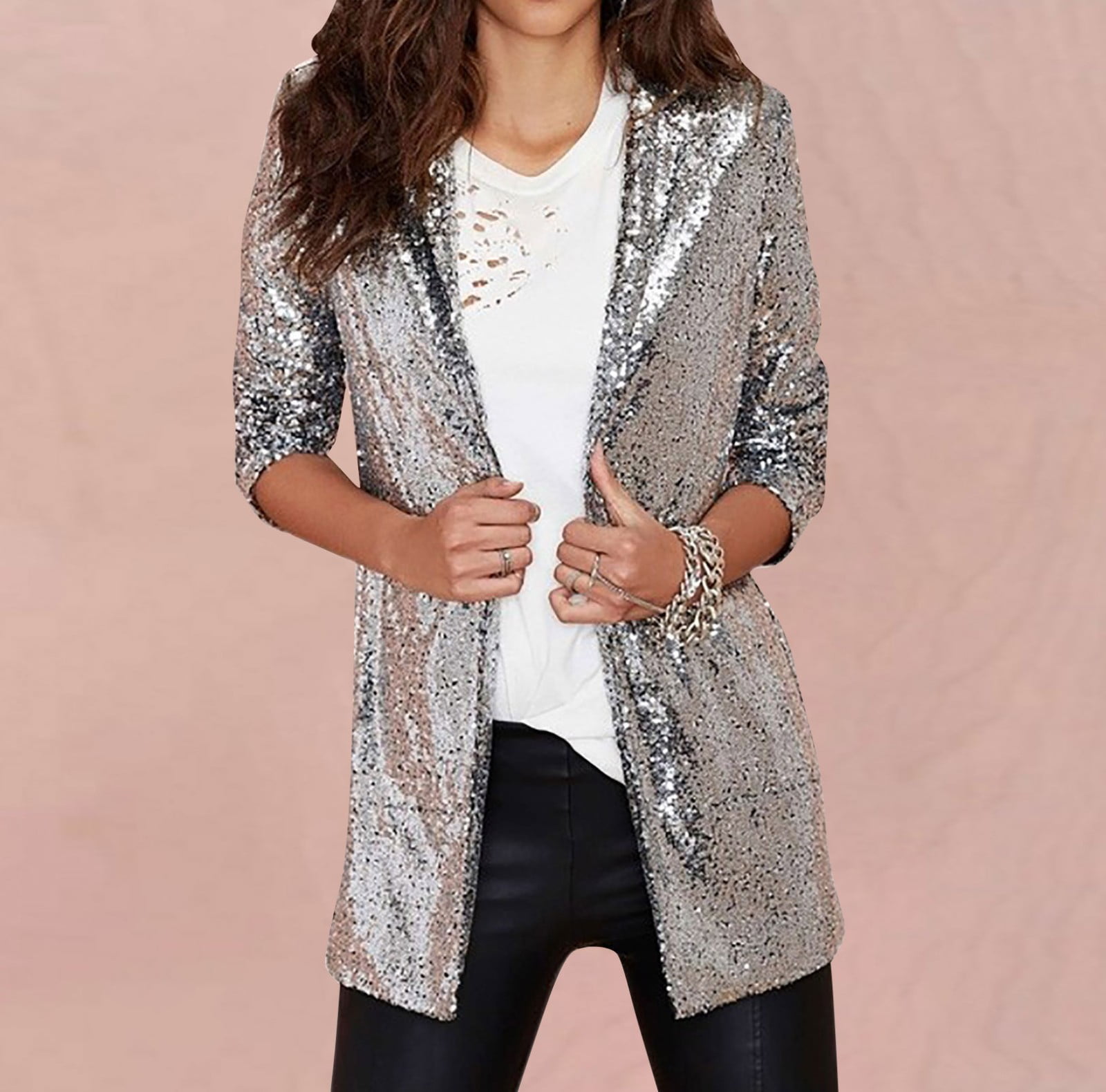 EOYWHK 3/4 Sleeve Sequin Blazers for Women Y2K Sparkly Glitter ...