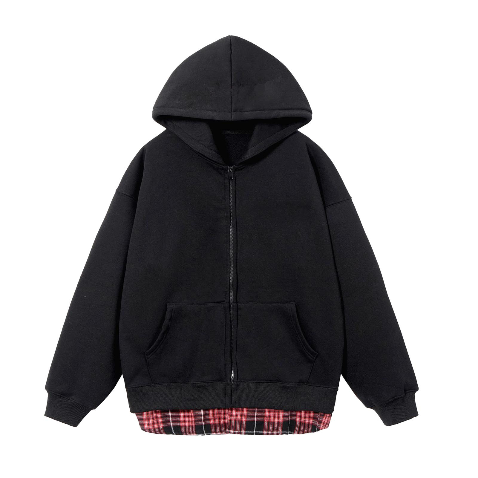 EOYWHK Athletic Hoodies for Men with Pockets,Plaid Splicing with Velvet ...