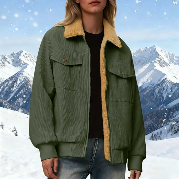 EOYWHK Corduroy Jackets for Women Fleece Linen Vintage Coats Button ...