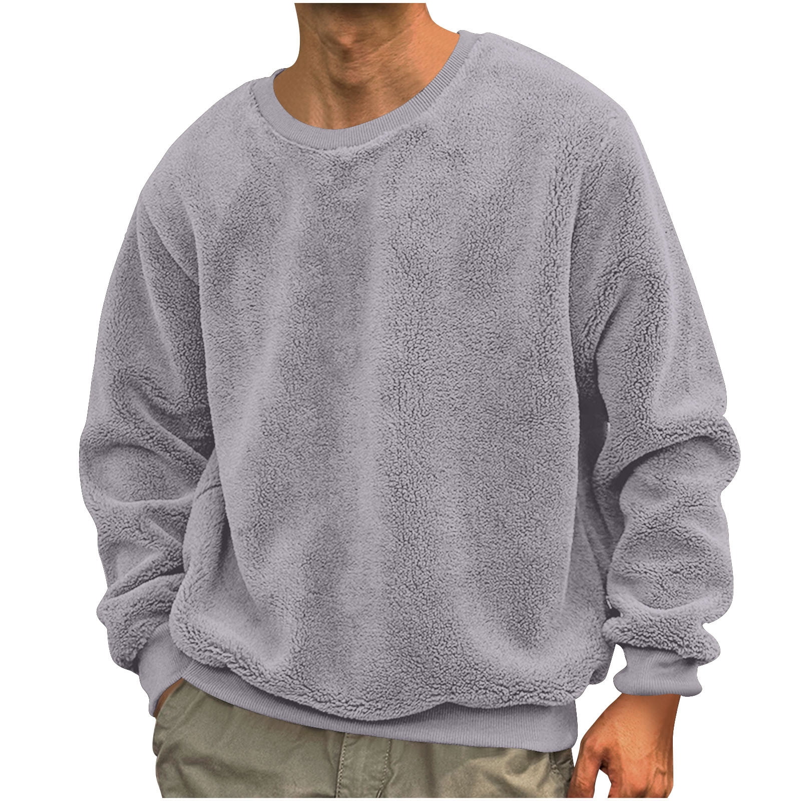 EOYWHK Crew Neck Sweatshirts Men Big and Tall Long Sleeve Shirt Plush ...
