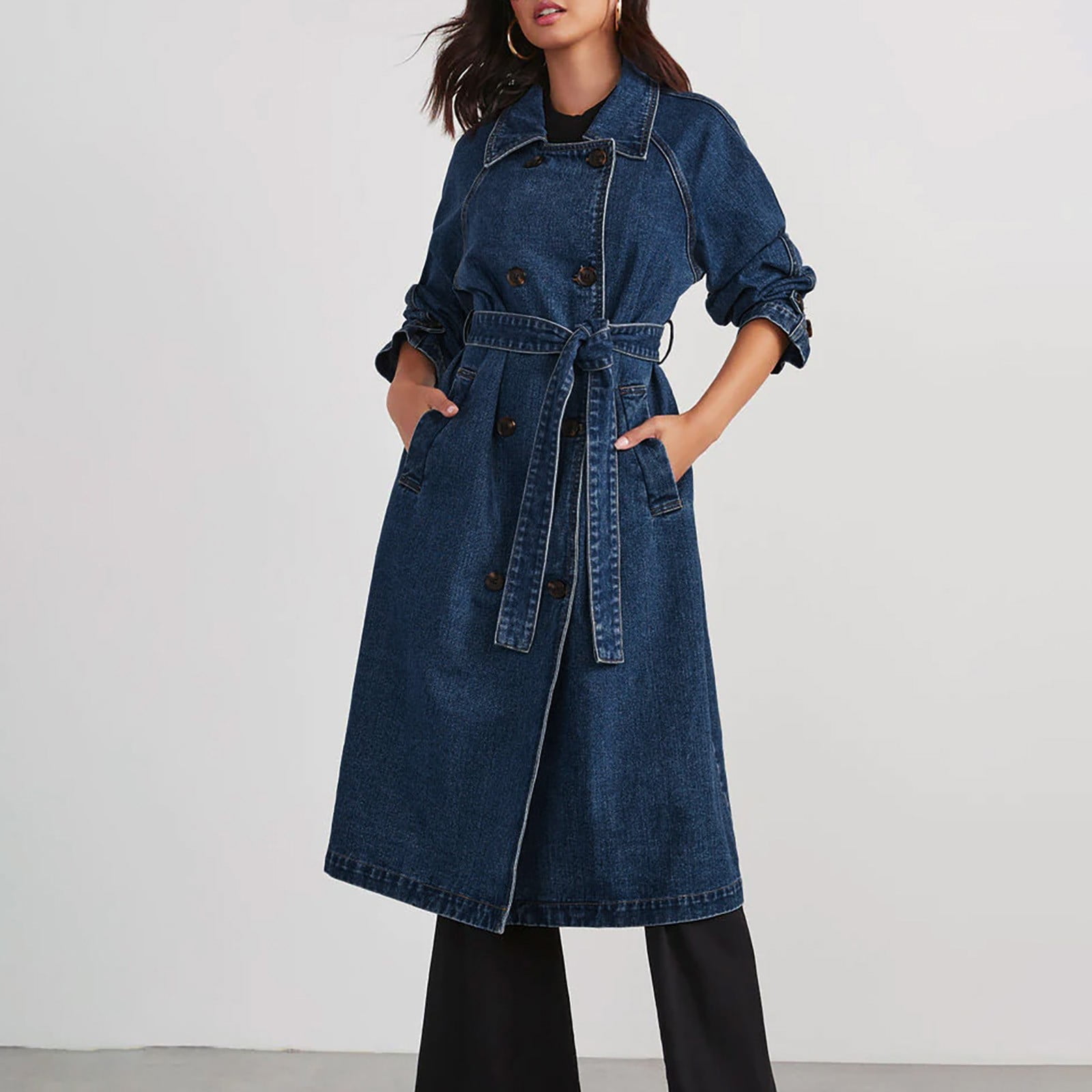 EOYWHK Denim Jacket Dress for Women New Trendy 2024 Medium Belted Lace ...