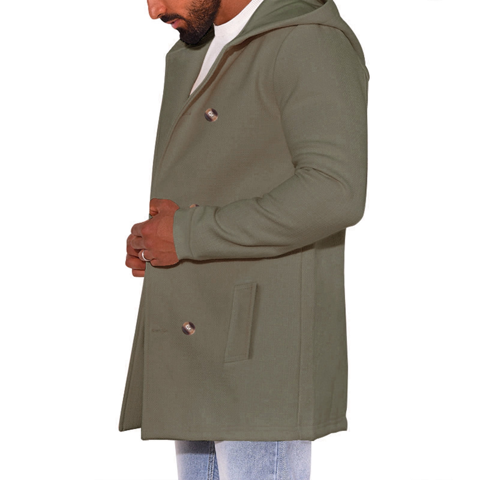 EOYWHK Light Jackets for Men Lapel Hooded Pocket Double Breasted Casual ...