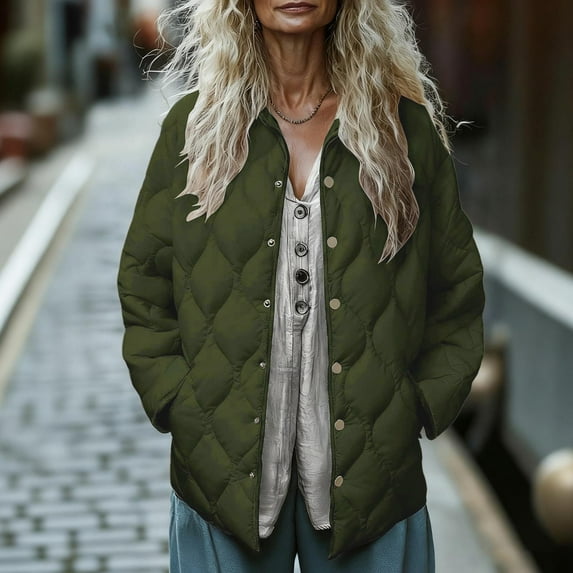 EOYWHK Lightweight Quilted Jackets for Women Long Sleeve Button Down ...