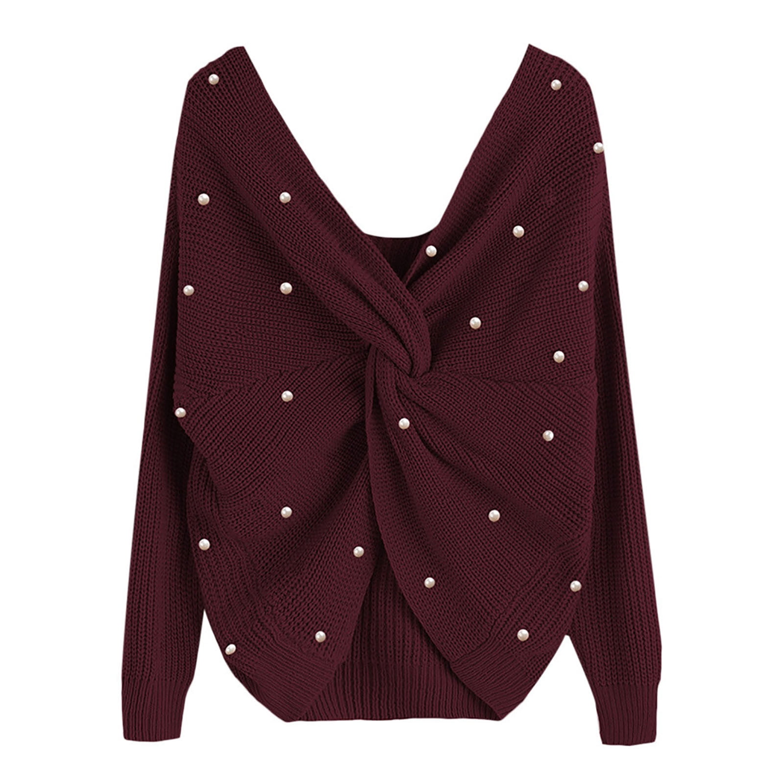 EOYWHK Shawls And Wraps And Winter Knitwear V-Neck Pullover Pearl Mid Length Slouchy Sweater ...