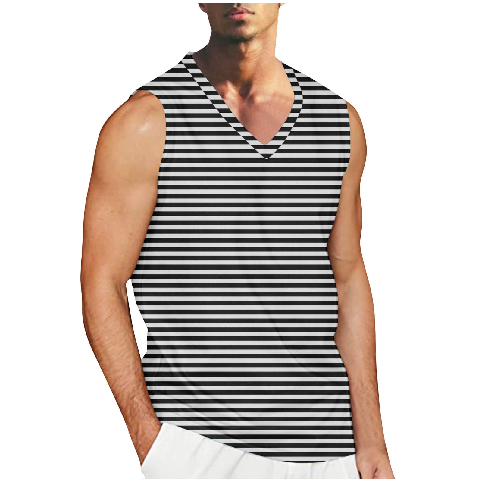 EOYWHK Striped Tank Tops for Men Big and Tall Athletic Casual Graphic ...