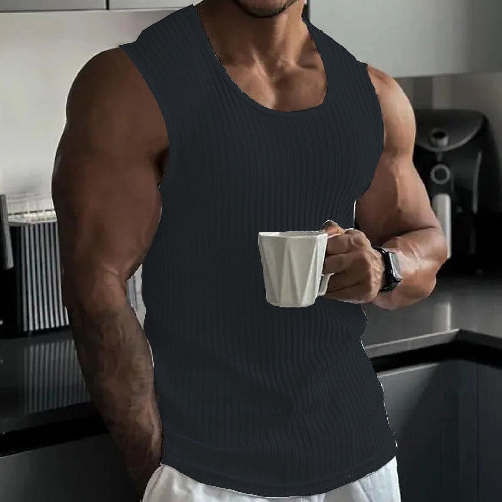 EOYWHK Workout Tank Tops Men Striped Ribbed Knit Tees Black White Shirt ...