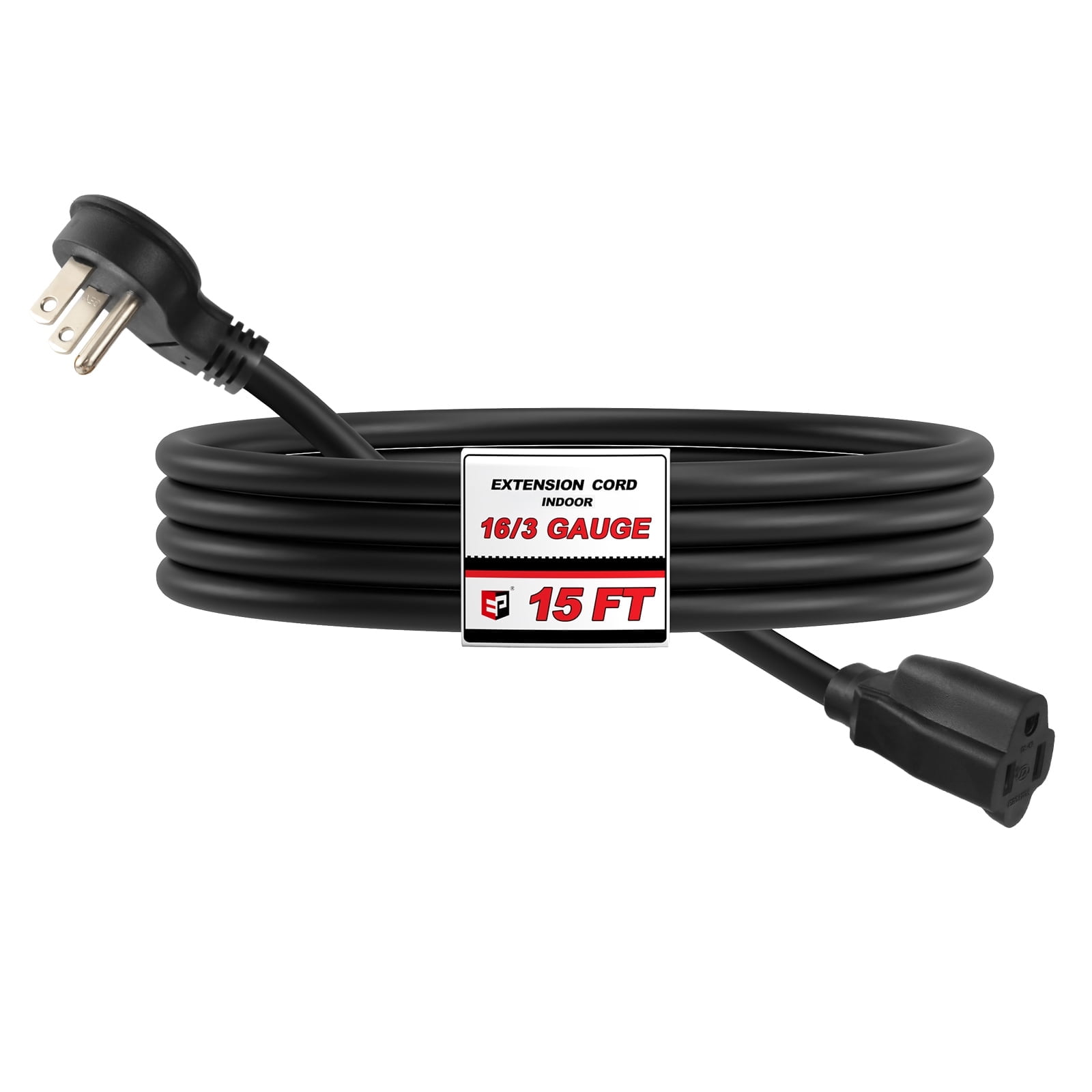 EP 2 Pack 16 AWG Indoor Extension Cord 15 FT, 3 Prong Flat Plug ...