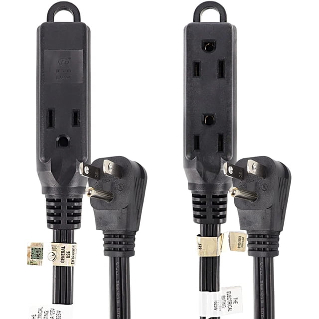 EP 2 Pack 3 Ft Black 3 Outlet Extension Cord with Flat Plug, 16 AWG SPT ...