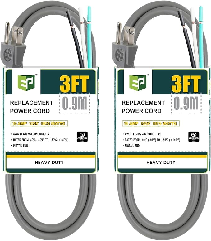 EP 2 Pack 3 ft 14/3C SJTW Appliance and Power Tool Cord, 14 Gauge 3 ...