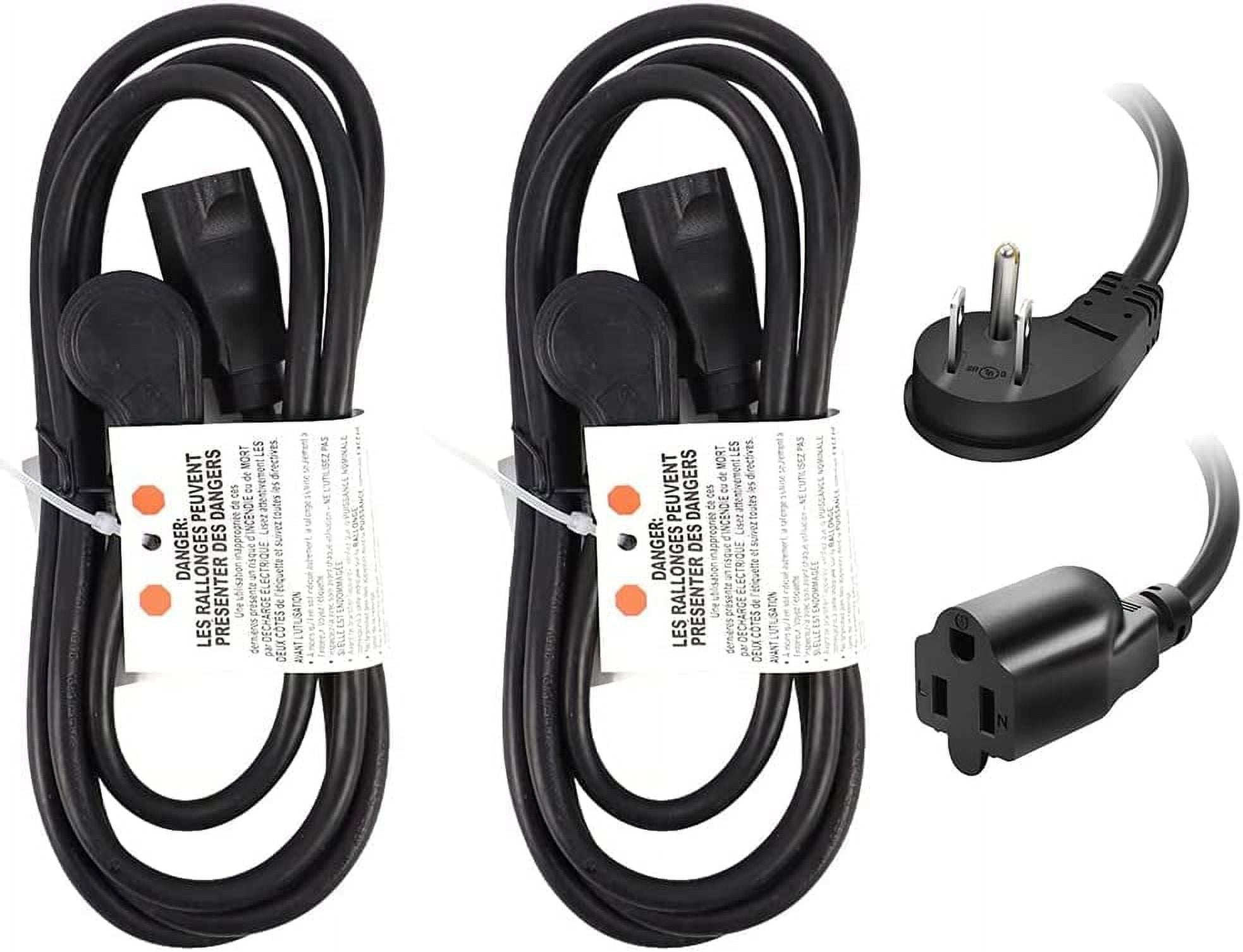 EP 2 Pack 6 Ft 16/3 Flat Plug Indoor Extension Cord, Black Low Profile ...