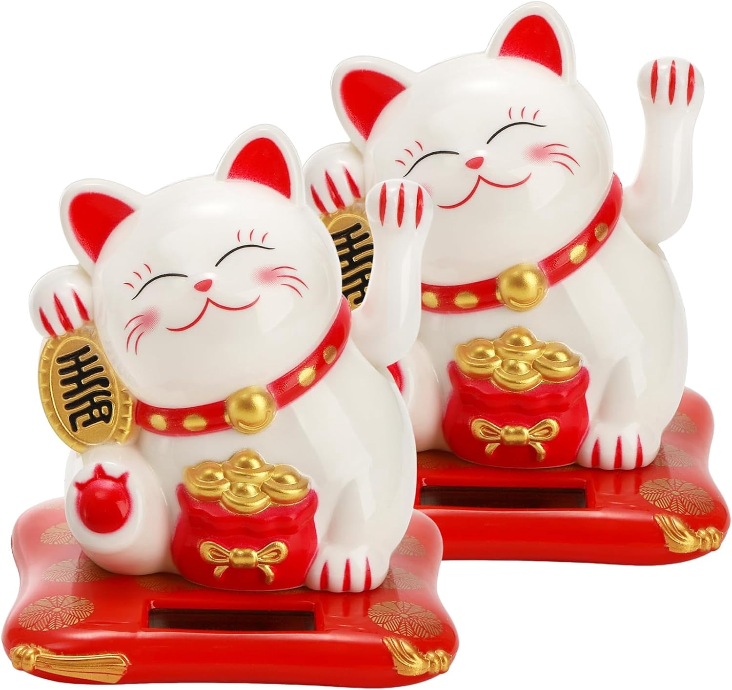 EP 2 Pcs Lucky Cat Waving Arm, Small Solar Waving Cat, Cute White ...