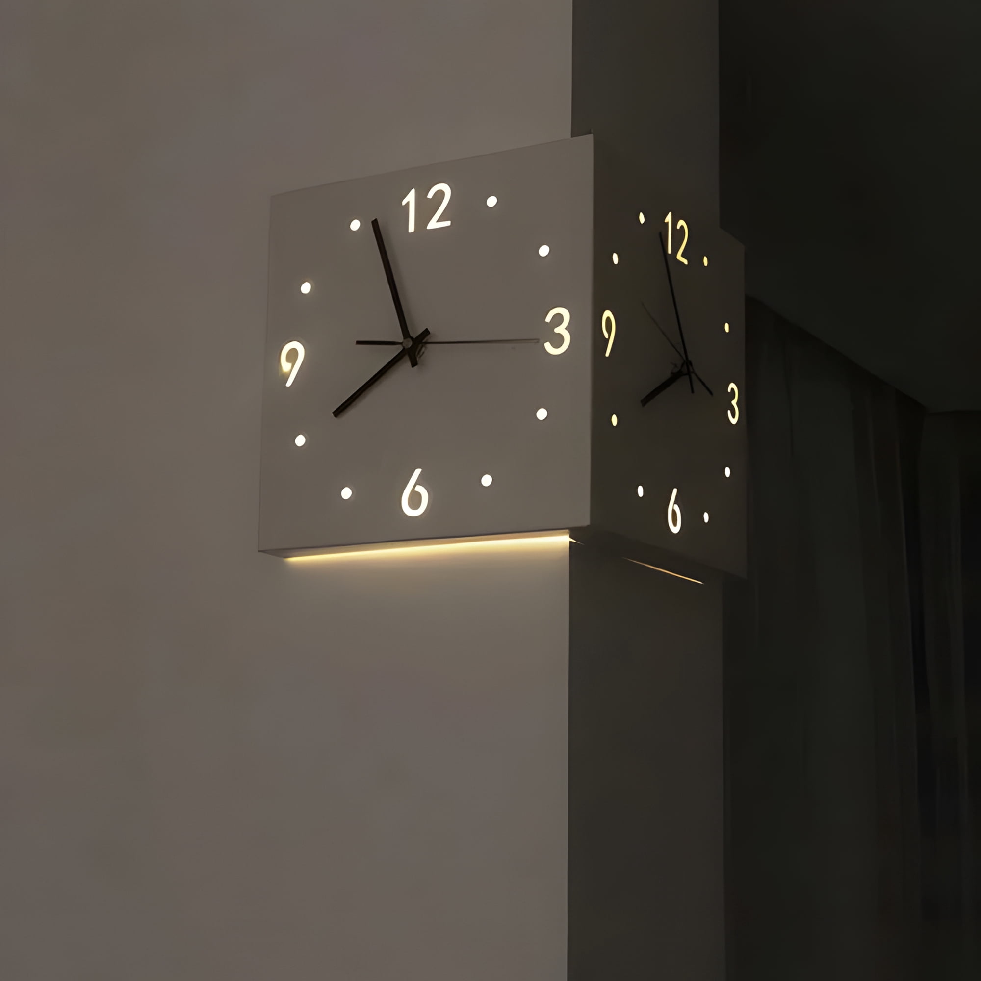 EP LIGHT Motion Sensor Backlit Corner Clock Wall Clock Iron Metal Clock ...
