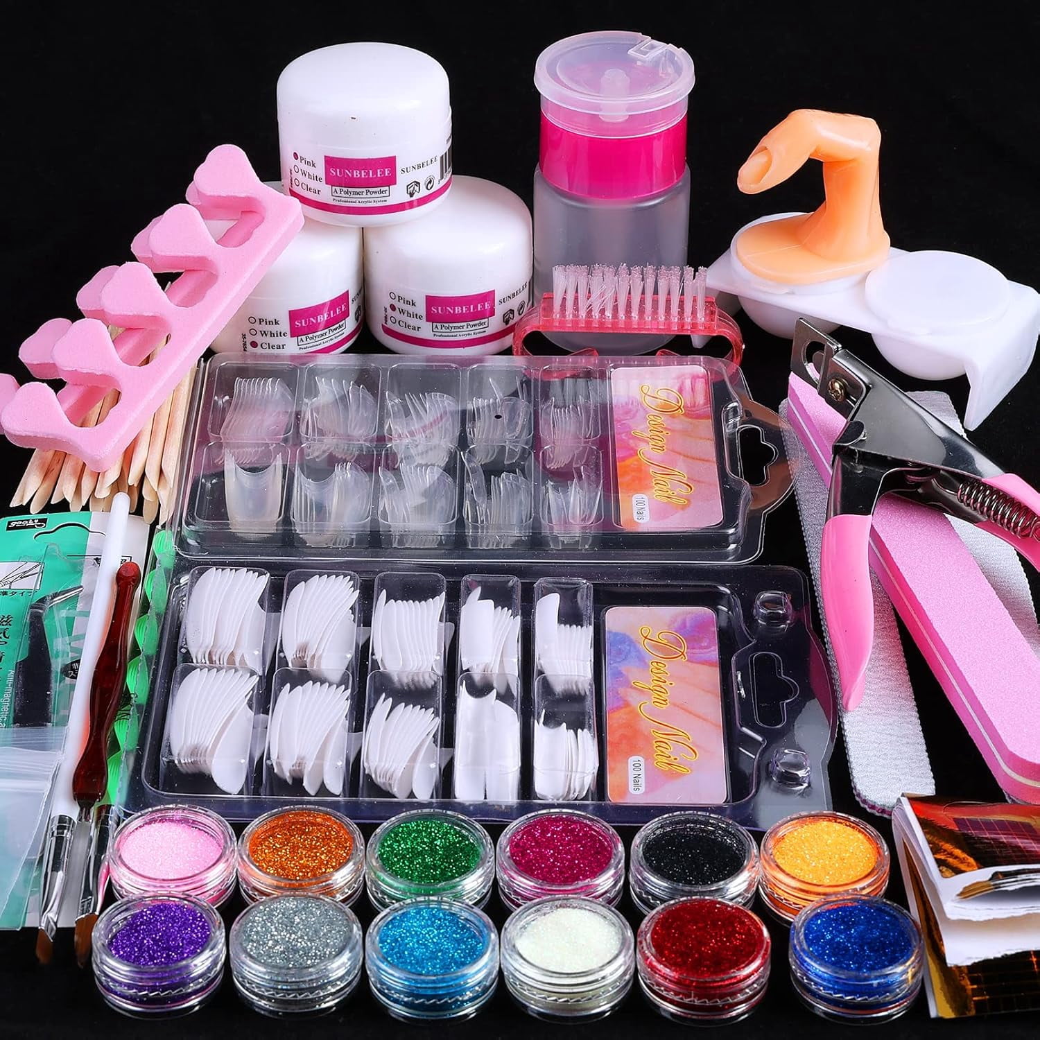 EP Nail Kit Set Professional Acrylic with Everything, 12 Glitter ...