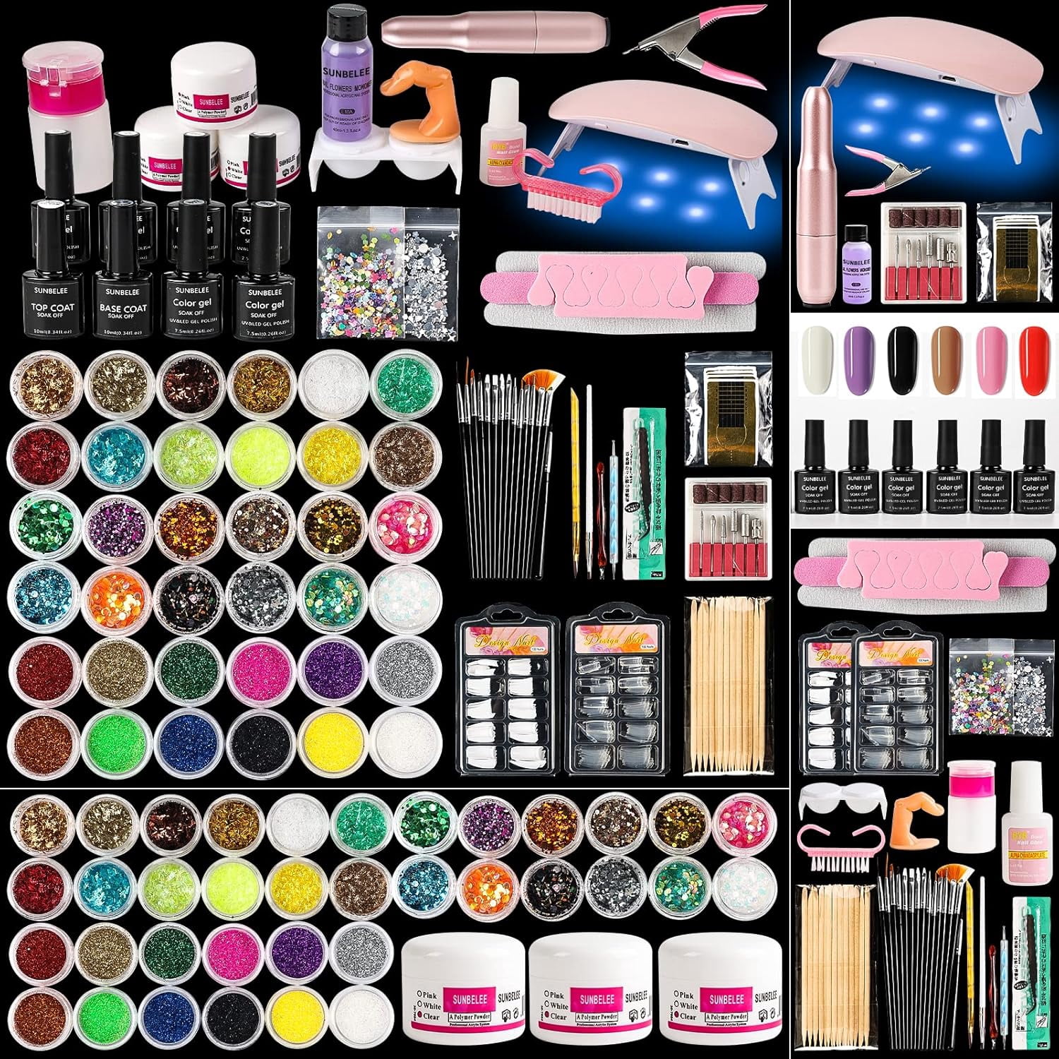 EP Professional Acrylic Nail Kit with UV Light, Gel Polish, Drill, Art ...