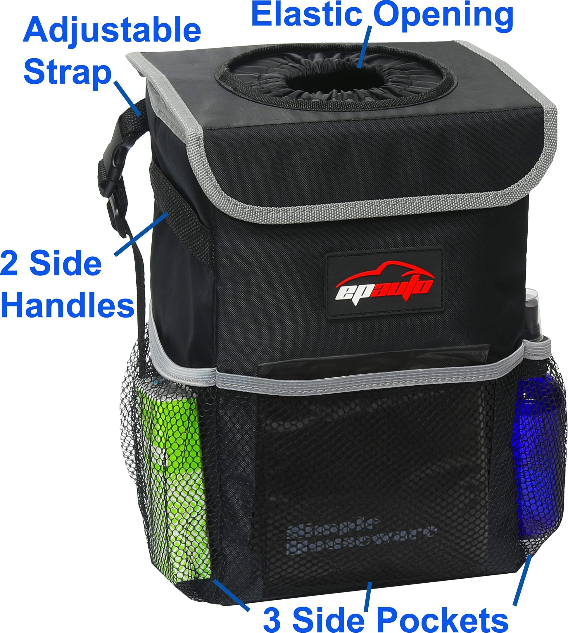 EPAuto Collapsible 2.5 Gallon Vehicle Bin with Lid, Waterproof Car ...