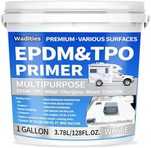 EPDM and TPO Primer White, Multi-Purpose RV Roof Primer, Use on Rubber ...