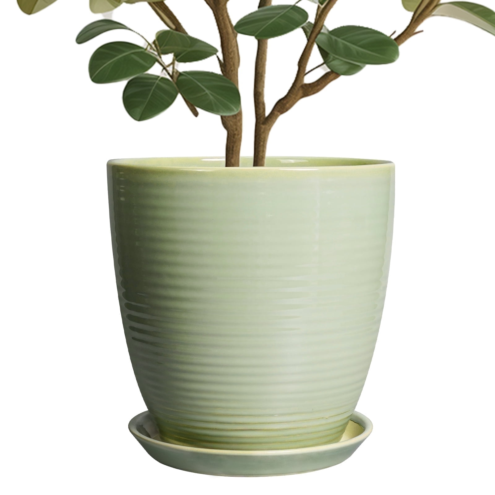 12 inch Plant Pots- Large Round Ceramic Planter with Saucer Drainage ...