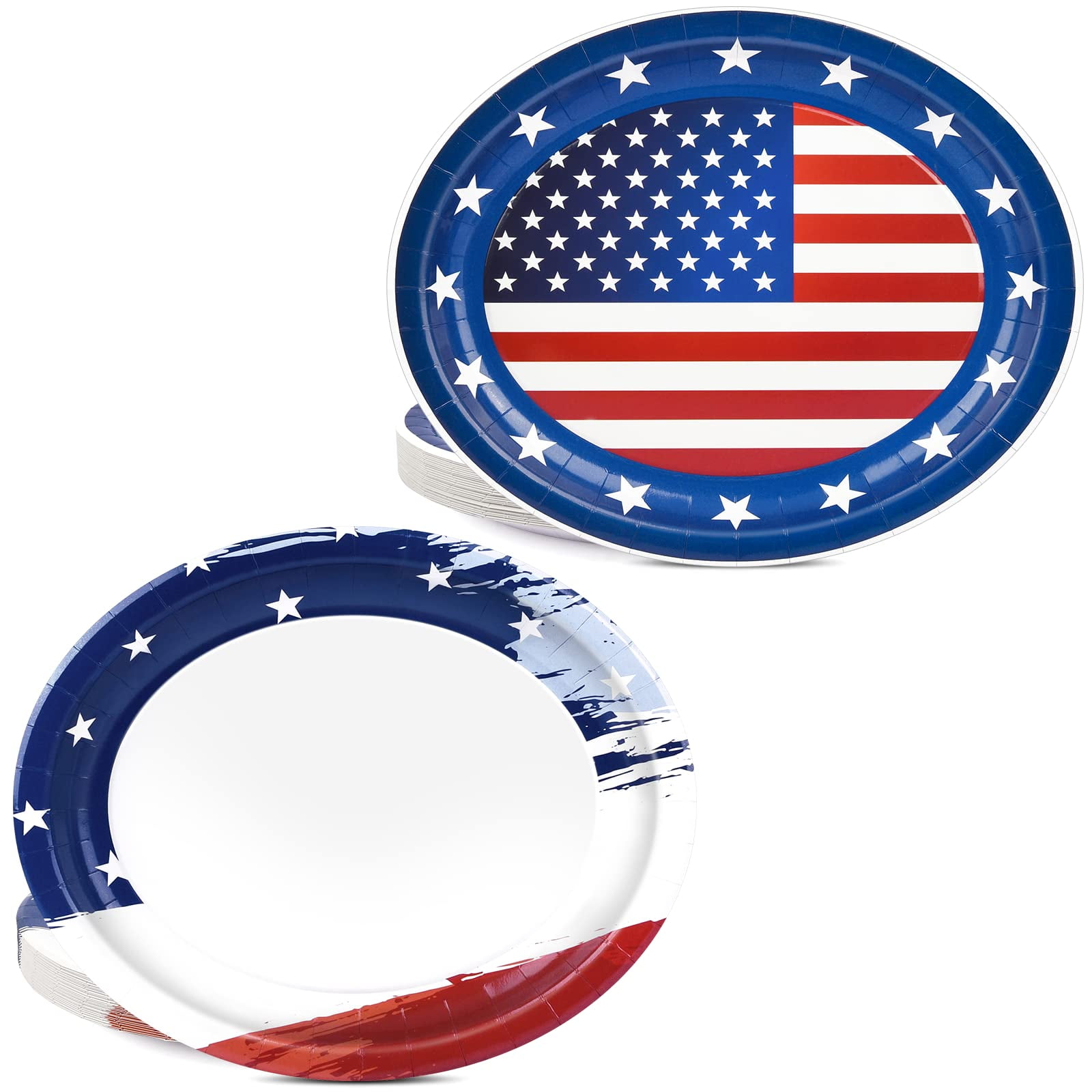 EPHYO 50pcs 4th of SSF20 July Paper Plates Oval Memorial Day American ...
