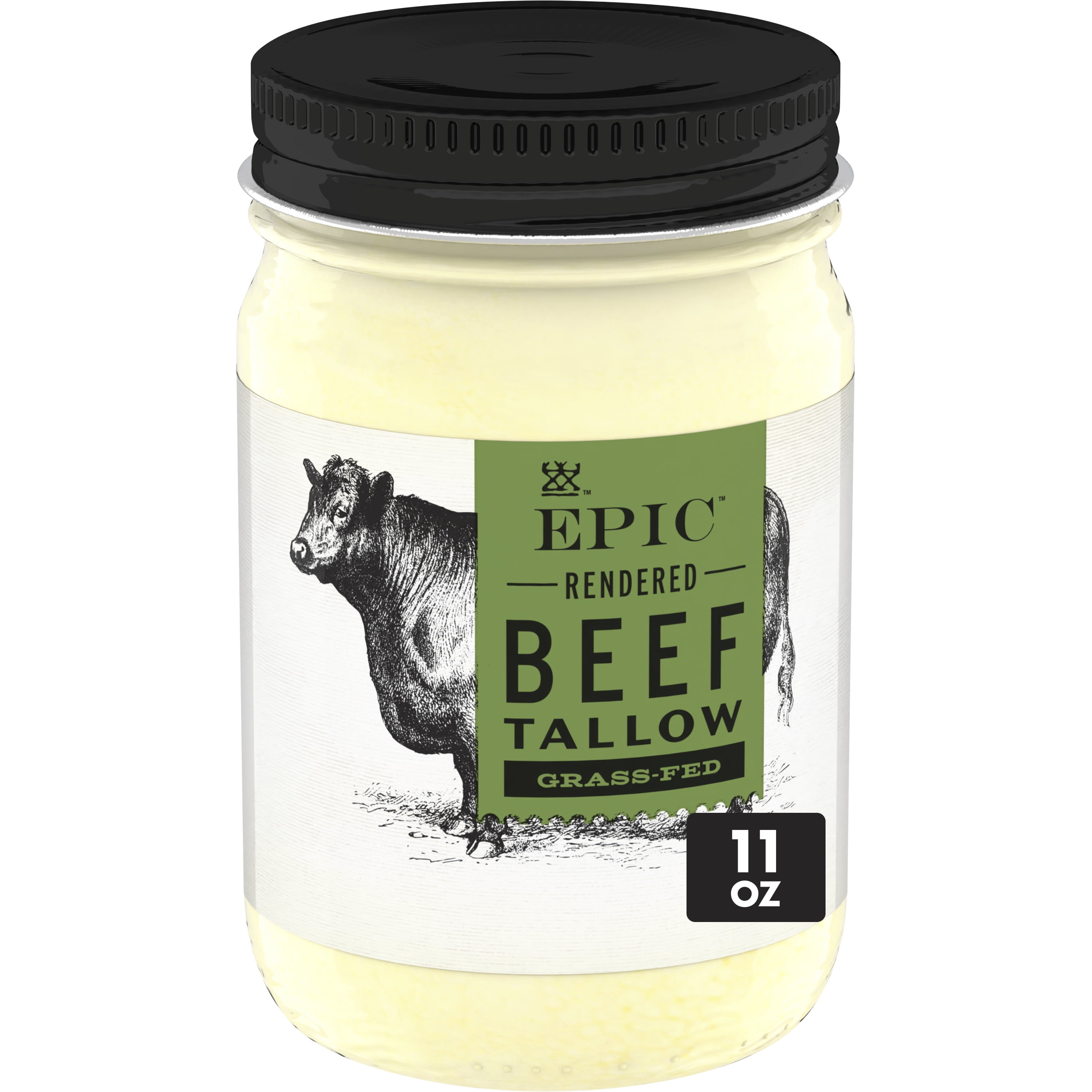 EPIC Beef Tallow, Grass-Fed, Keto Friendly, Whole30, 11oz Jar - Walmart ...