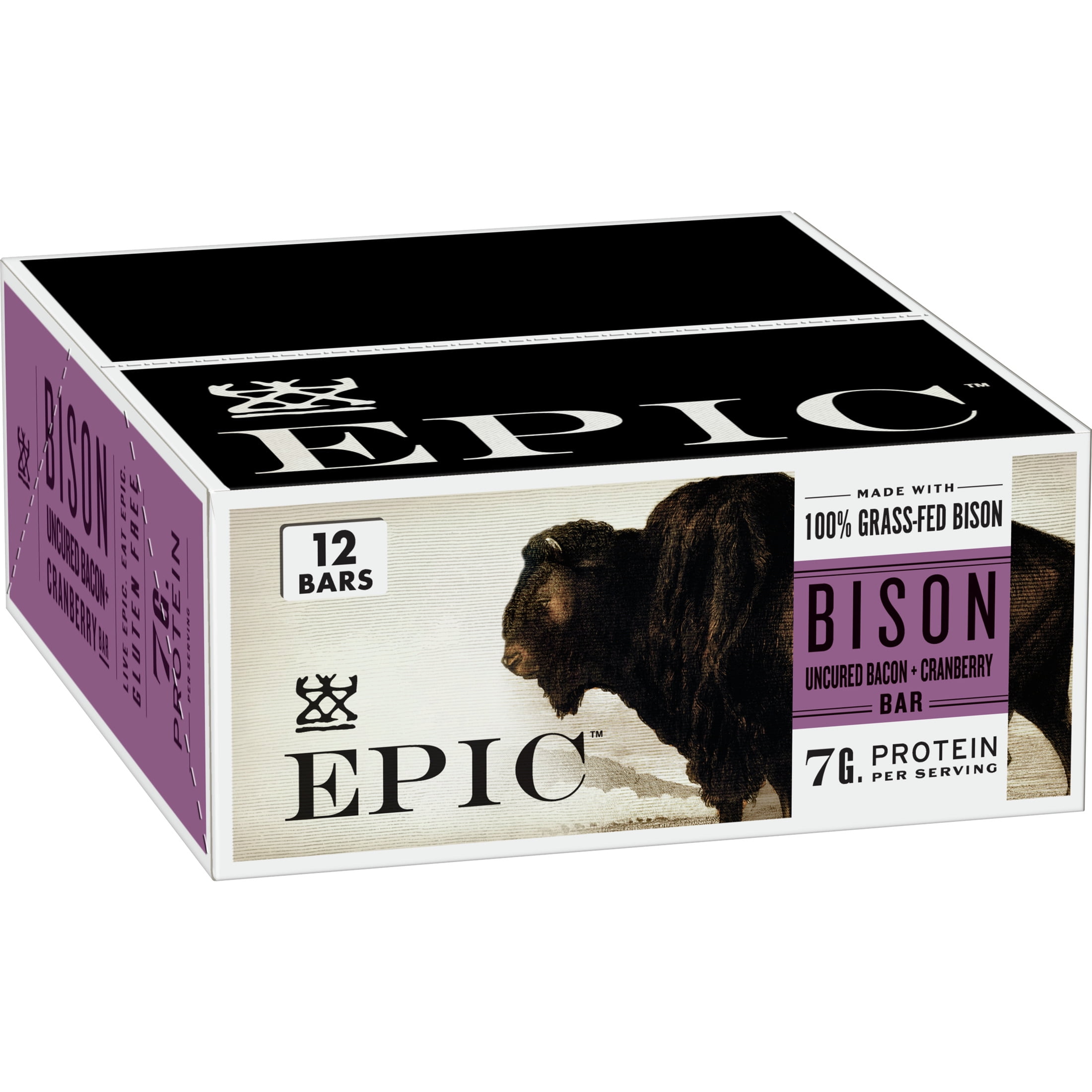 EPIC Provisions Bison Bacon Cranberry Bars, 100% Grass-Fed, 12 Count, 1 ...