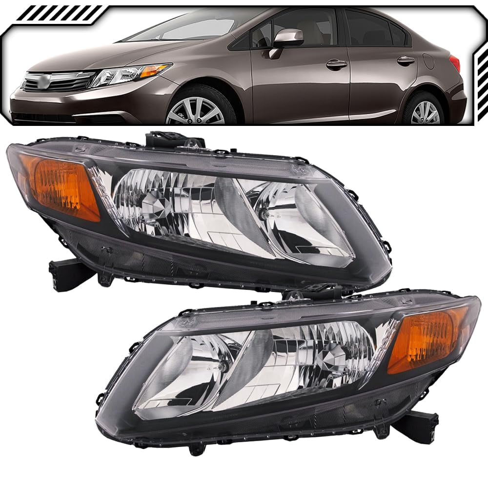 EPIC LIGHTING OE Style Halogen Headlights Non-Hybrid Black Bezel ...