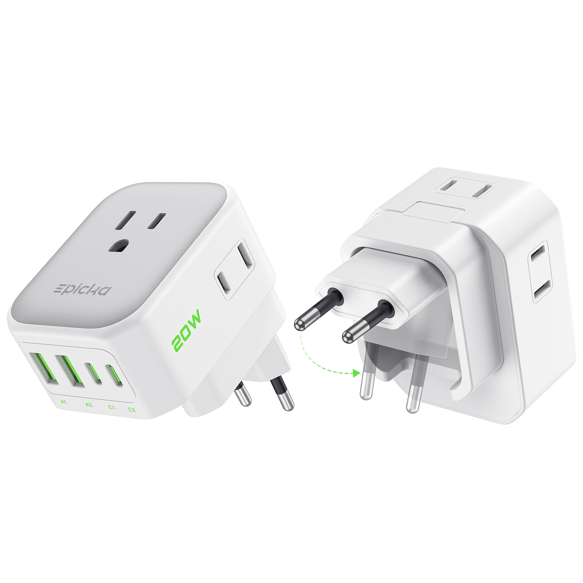 EPICKA Hybrid European Travel Plug Adapter 2 Packs Type C VisaPlug 8-IN ...
