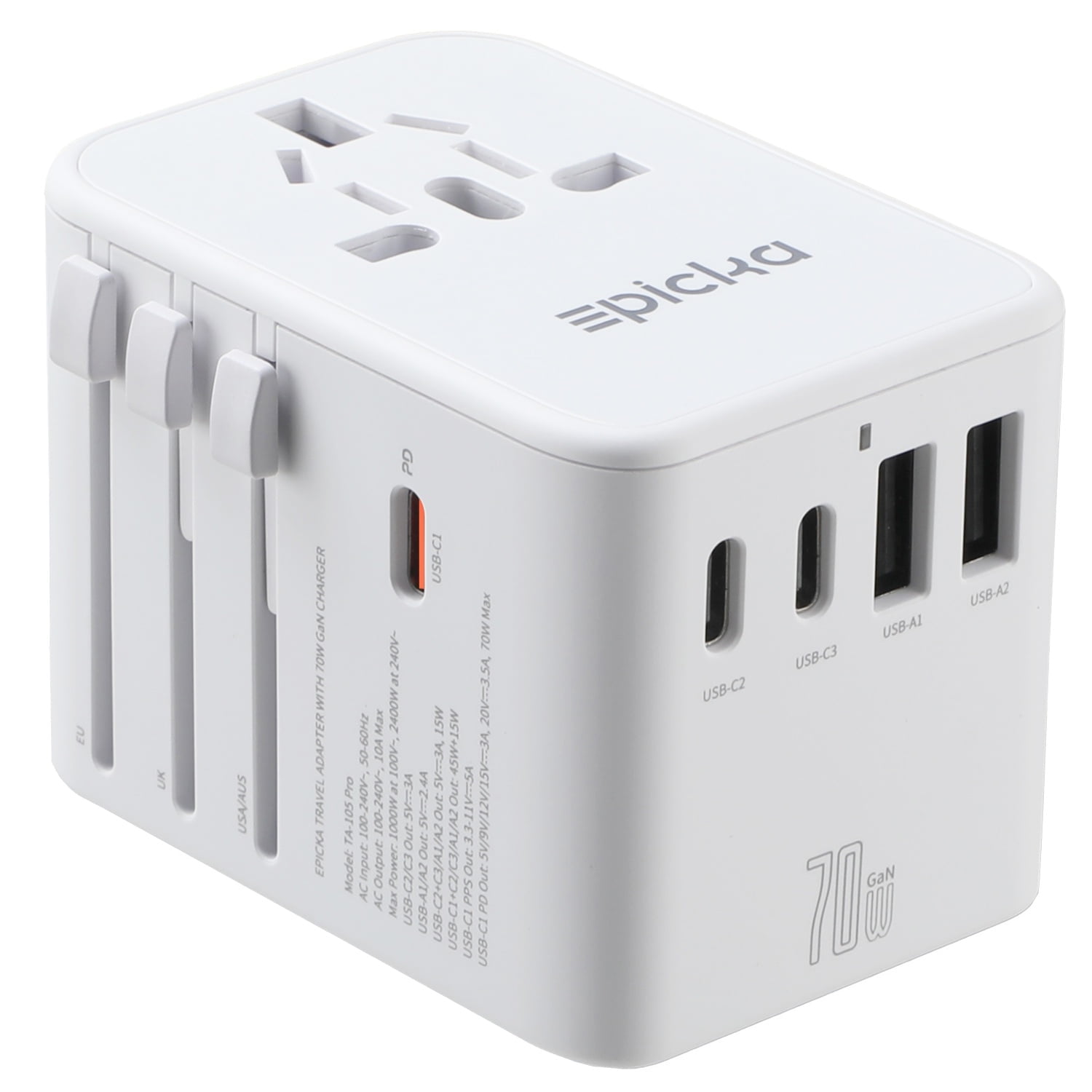 EPICKA Universal Travel Adapter, GaN International Plug Adapter with 3 ...