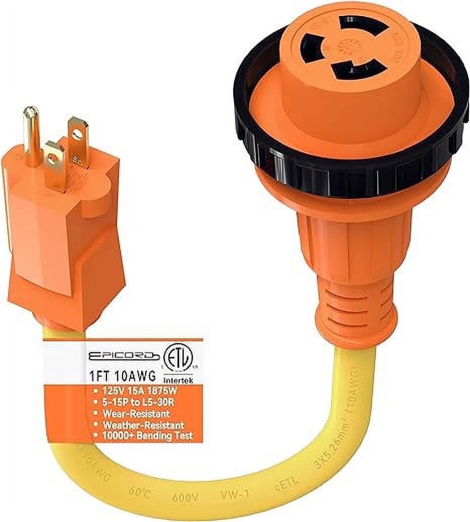 Epicord 15Amp Male to 30Amp Female Dogbone Adapter RV Electrical ...