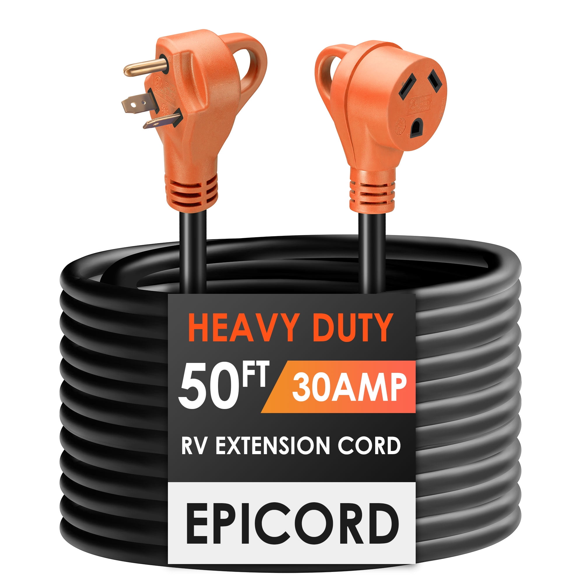 EPICORD 50Ft Camper Power Electric RV Extension Cord, 30Amps, 100% ...