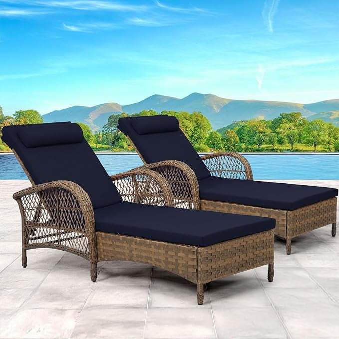 EPICOZY 2-Piece Outdoor Wicker Lounge Chairs with Cushion, Rattan Patio ...