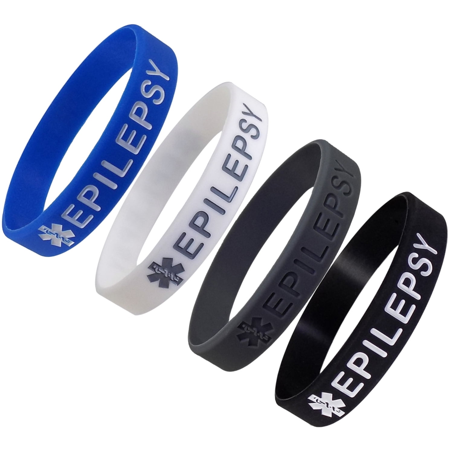 "EPILEPSY" Medical Alert ID Silicone Bracelet Wristbands 4 Pack ...