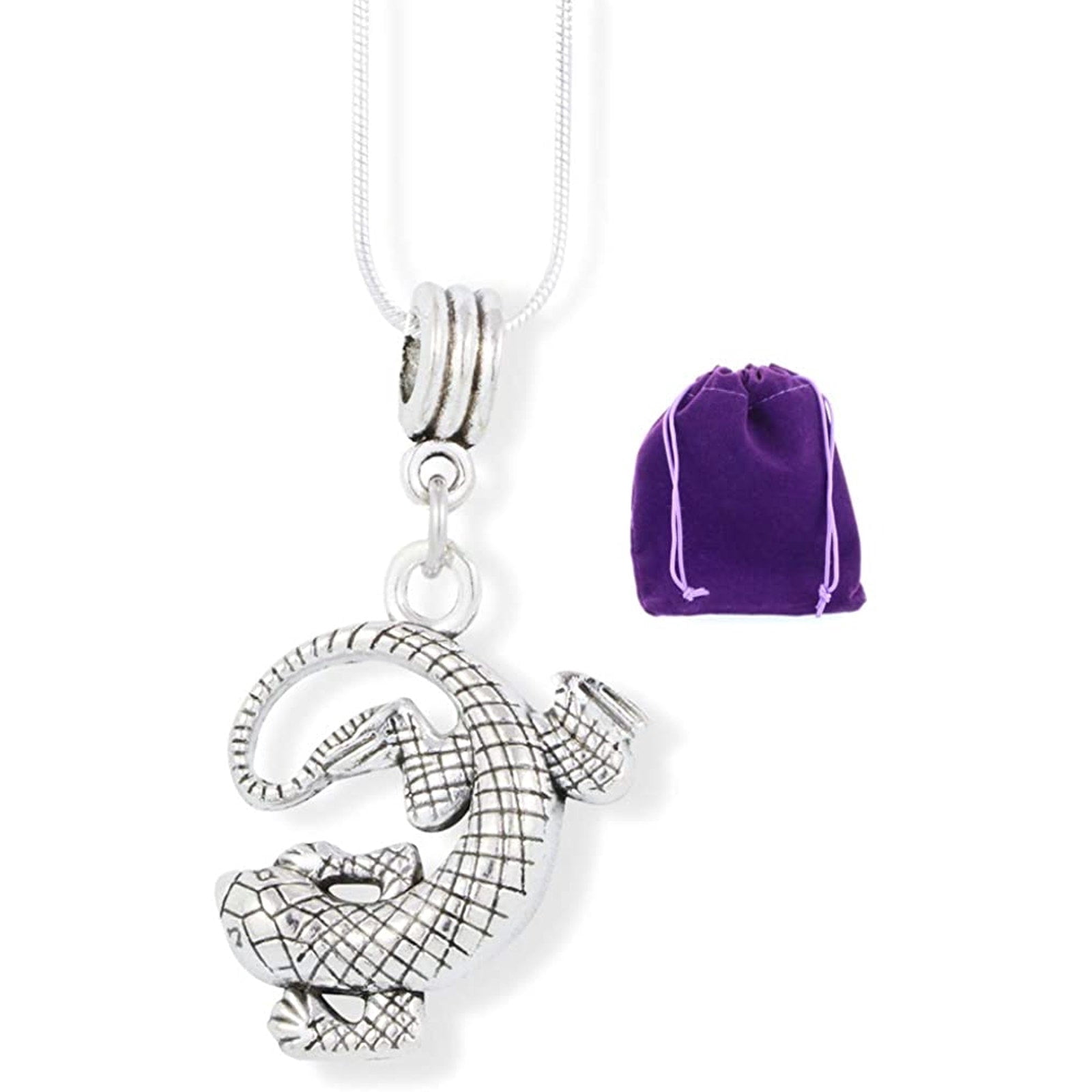 EPJ Lizard in a C Shape Hanging by Tail Charm Snake Chain Necklace ...