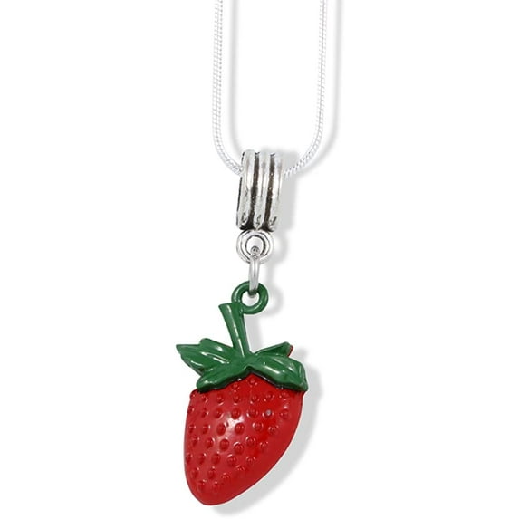 EPJ Red Strawberry with Green Stem Charm Snake Chain Necklace (alloy ...