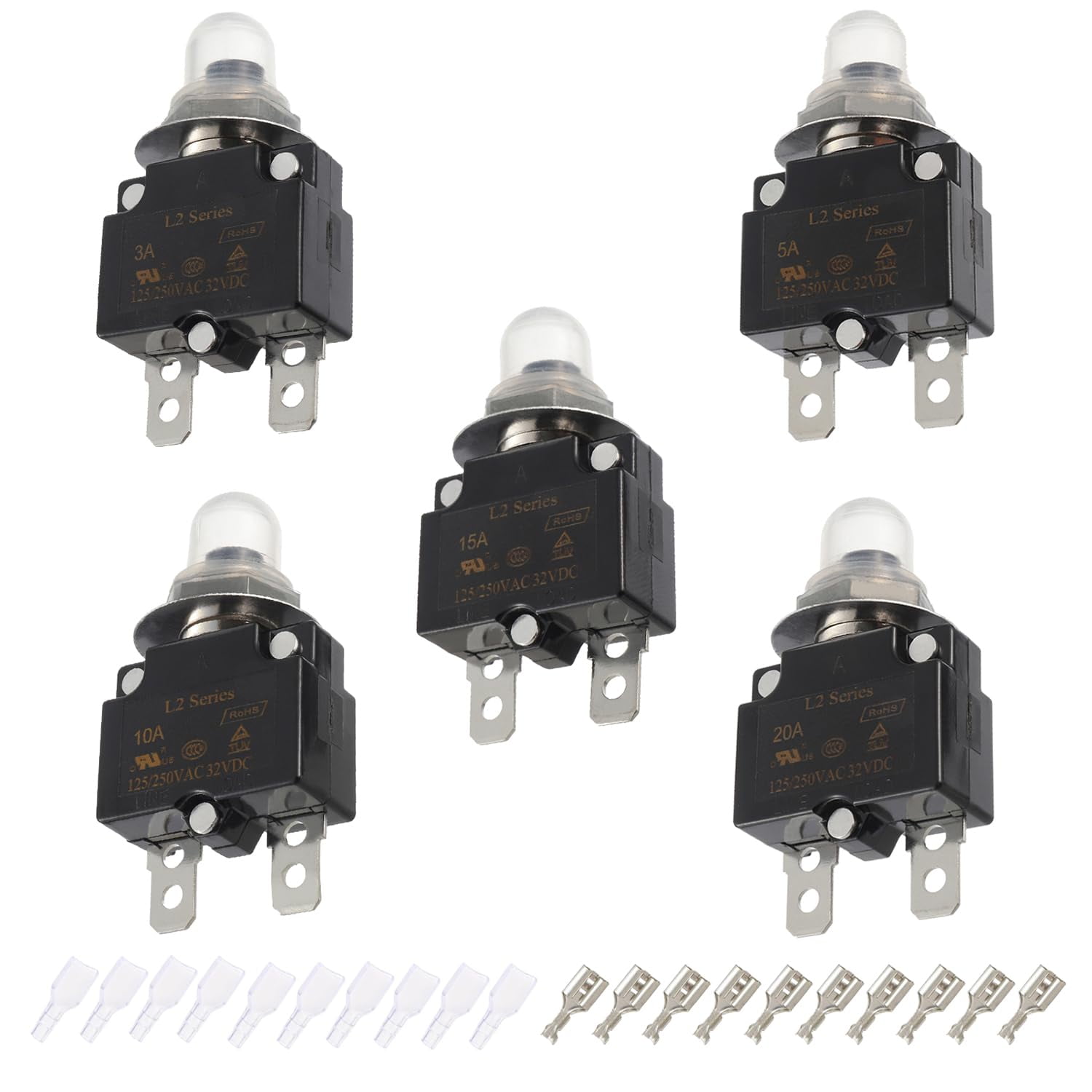 EPLZON 3A 5A 10A 15A 20A Manual Reset Push Button Circuit Breaker 125 ...