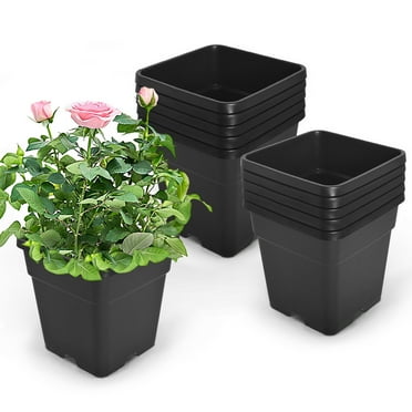 netuera 10 Pcs Plastic Planter Pots, 1/2/3/5/7/10 Gallon Black Flower ...