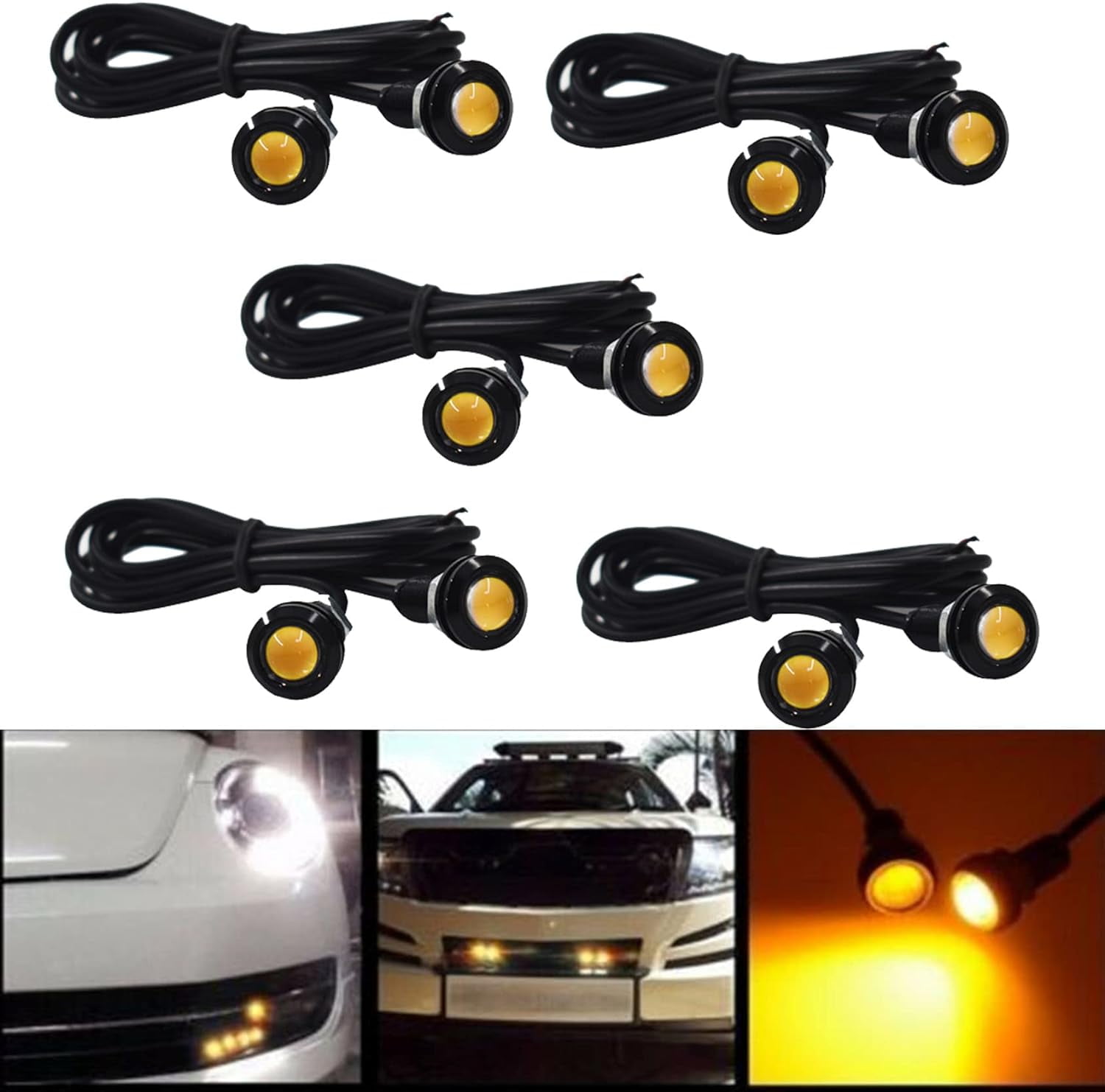 EPOTOOR 10PCS 18MM Eagle Eye LED Bulb Lights Super Bright Amber Yellow ...