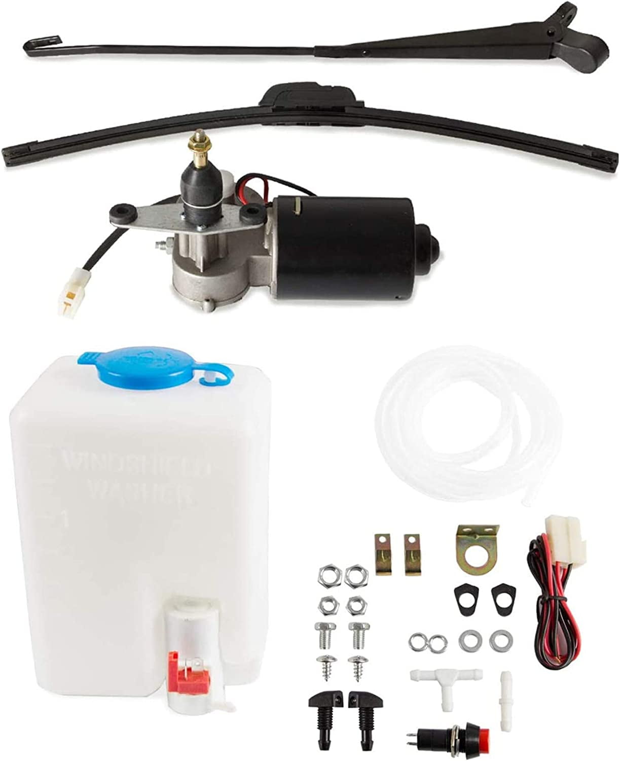 EPOTOOR 12V Universal UTV Electric Windshield Wiper & Washer Pump Kit ...