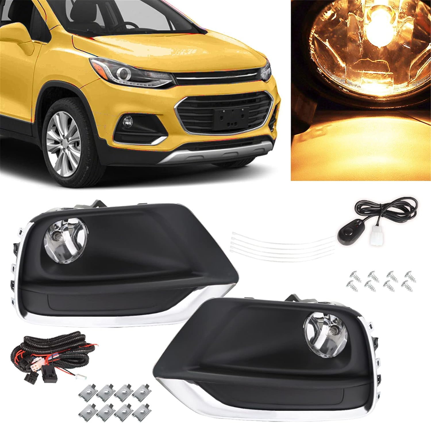 EPOTOOR Fog Lights Assembly Replacement for Chevy Trax 2017 2018 2019 2020 Clear Lens with Bulbs ...