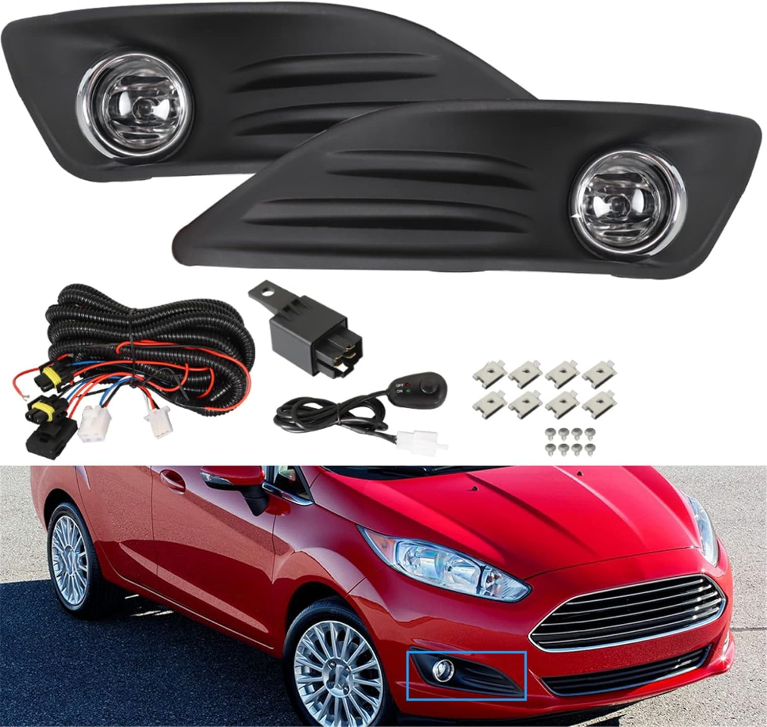 EPOTOOR Fog Lights Assembly Replacement for 2014-2016 Ford Fiesta Clear ...