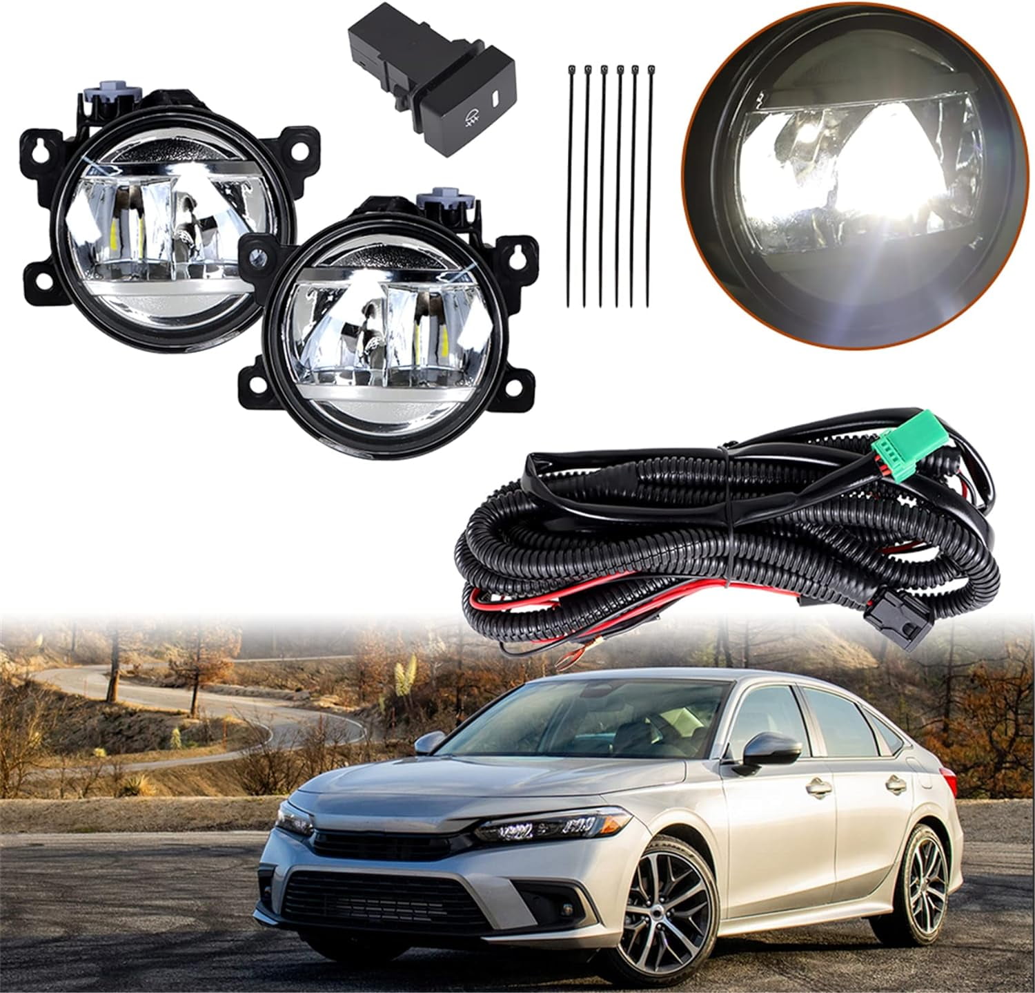 EPOTOOR Fog Lights Replacement for 2022 Honda Civic with Bulbs Switch ...