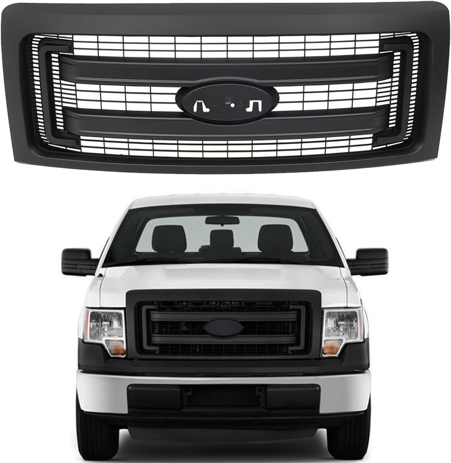 EPOTOOR Front Bumper Hood Grille Upper Matte Black Mesh Style Replacement for 2009-2014 F150 ...