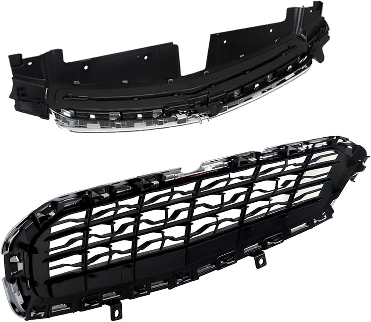 EPOTOOR Front Grille Upper and Lower Grill Set Black with Chrome Trim ...