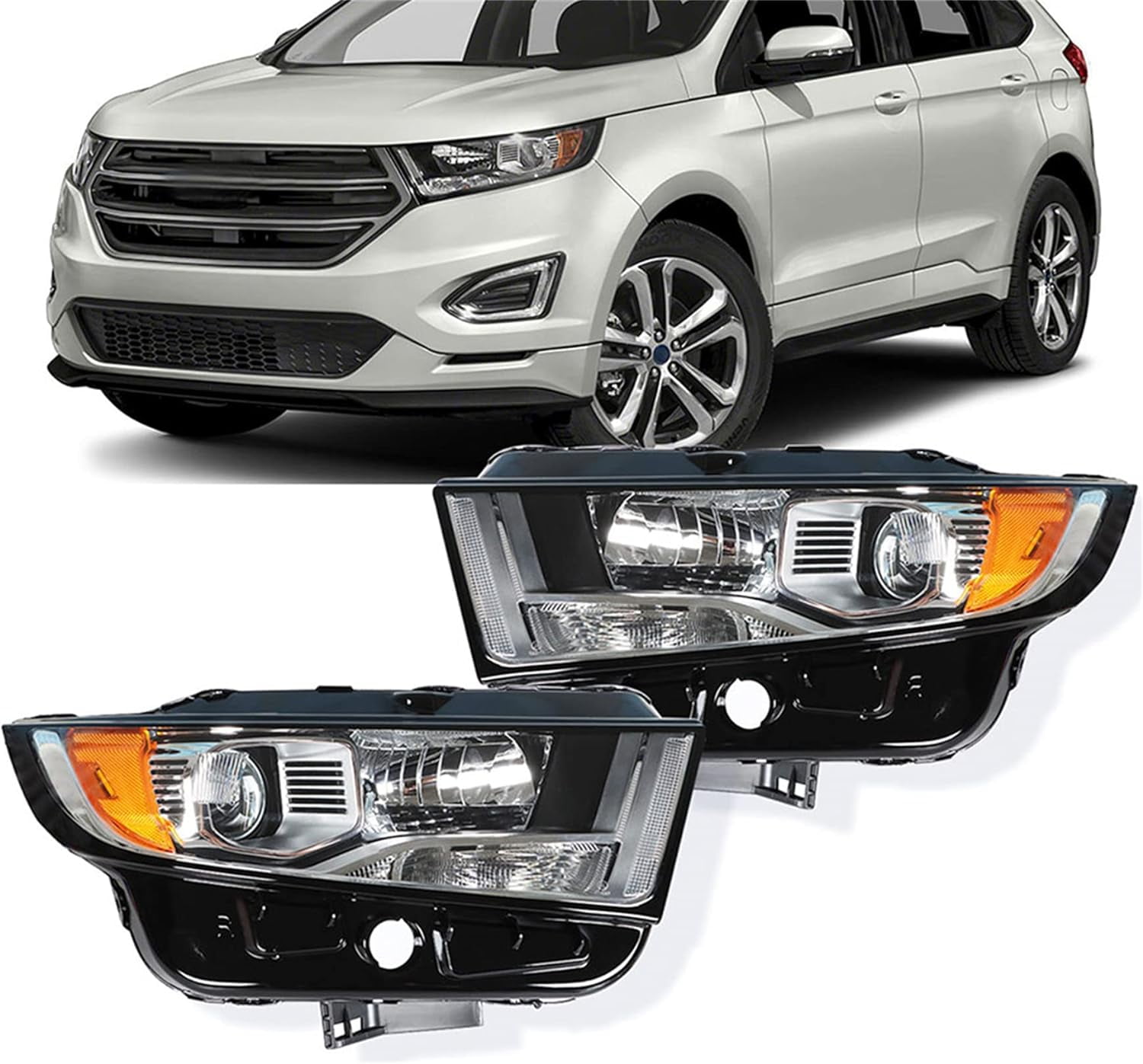 EPOTOOR Headlights Replacement for 2015 2016 2017 2018 Ford Edge SE/SEL ...