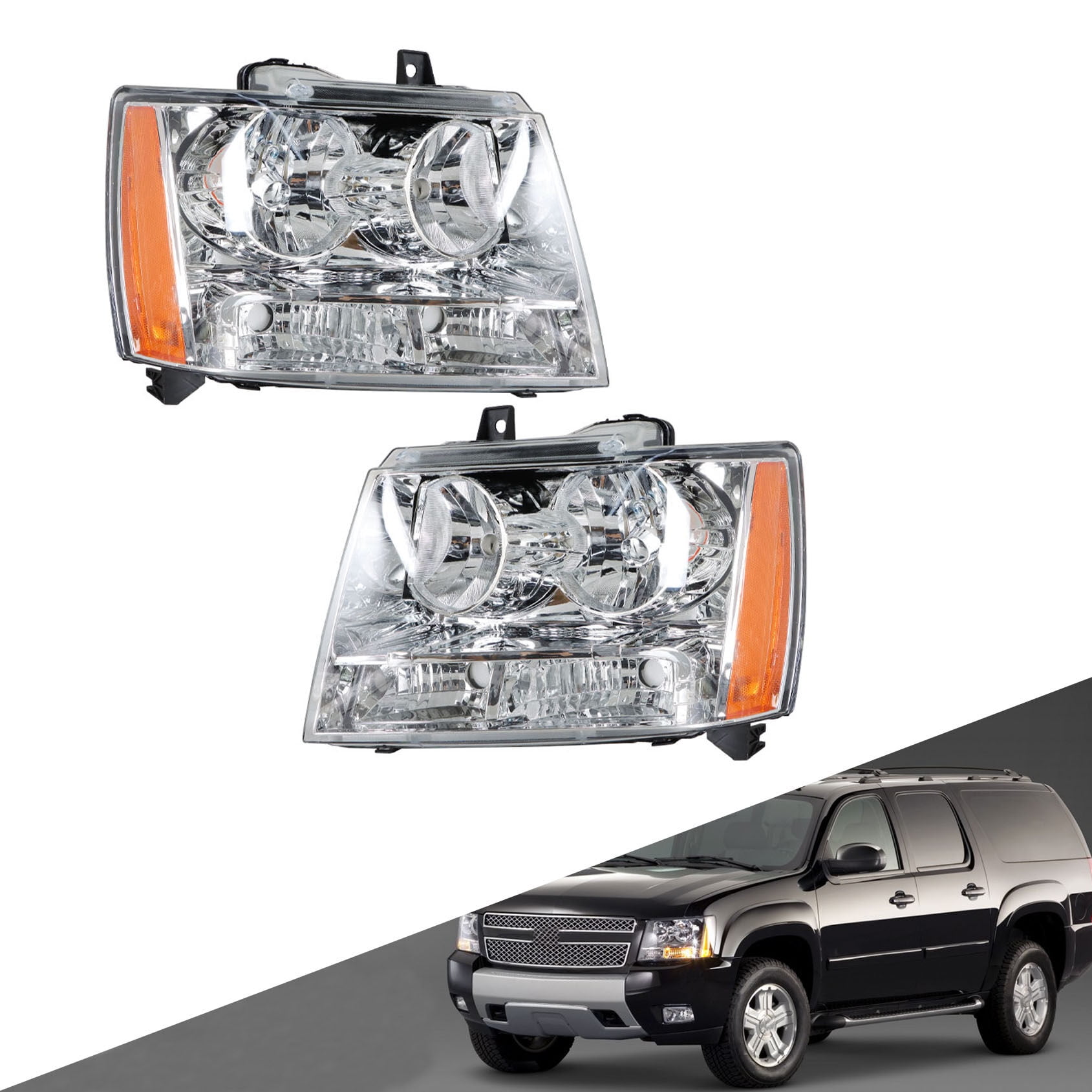 EPOTOOR Right+Left Headlights For 2007-2014 Avalanche/Suburban/Tahoe ...