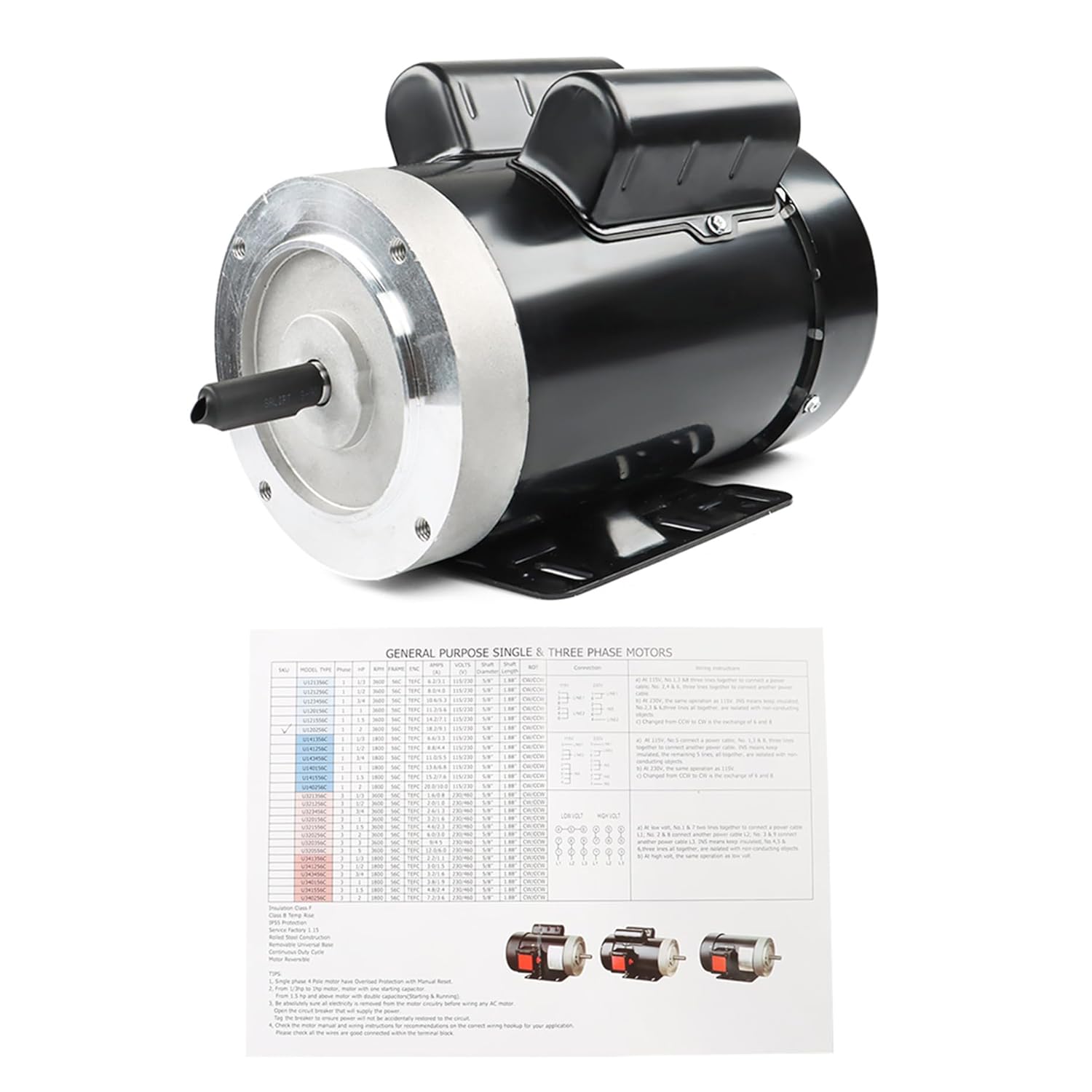 EPOTOOR Universal 2 HP Air Compressor Motor 60HZ 56 Frame 5/8 Inch ...