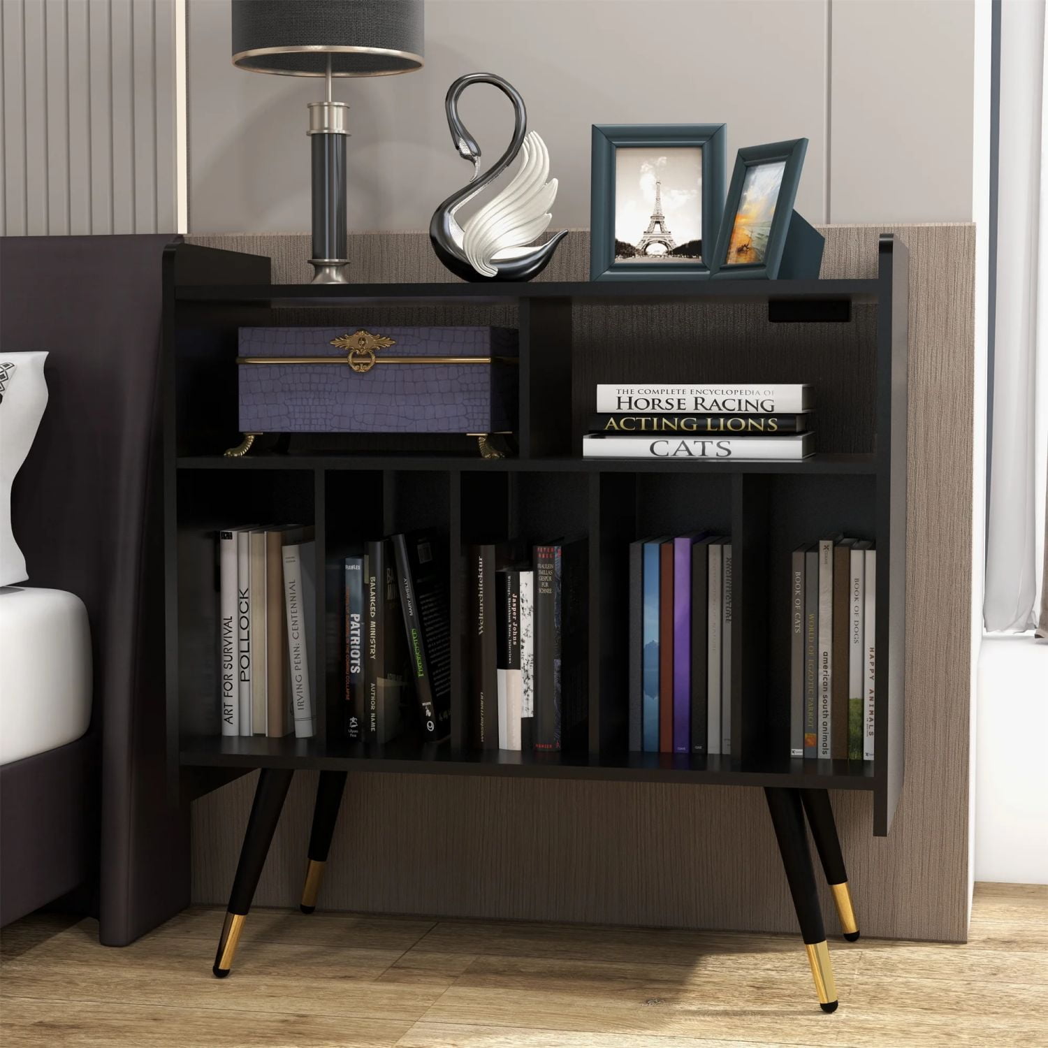 EPOWP 2-Shelf Audio Record Rack,Record Storage Cabinet 2 Floor Sliding ...