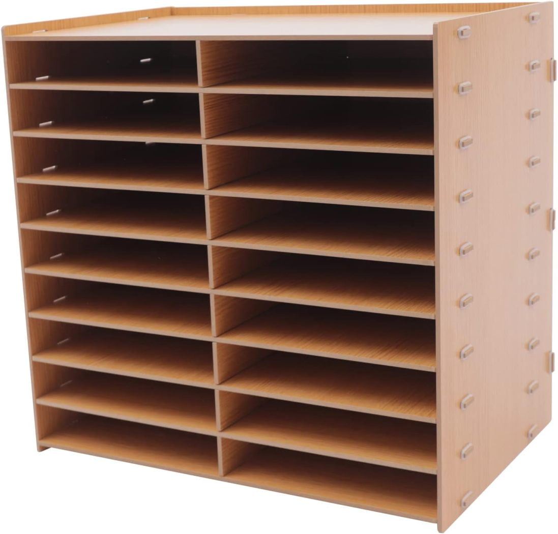 Wood File Organizer Desktop, 18 Slots Document Letter Mail Tray Sorter ...
